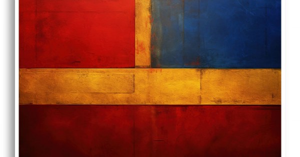 Red Blue & Gold Rothko Style Abstract Art Print