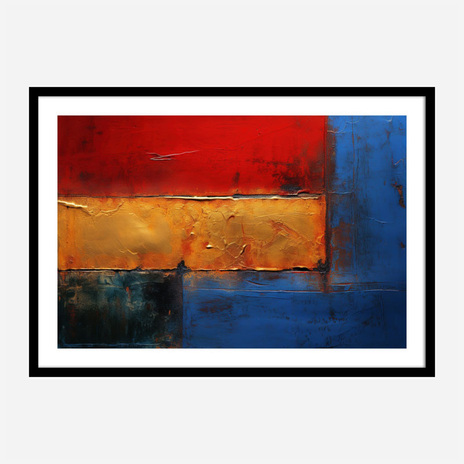 Red Blue & Gold Rothko 2 Style Abstract Art Print