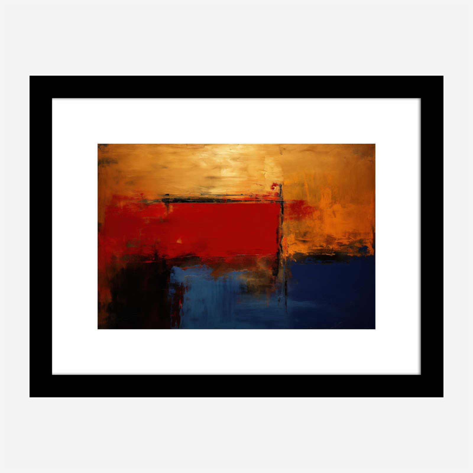 Red Blue & Gold Rothko 3 Style Abstract Art Print