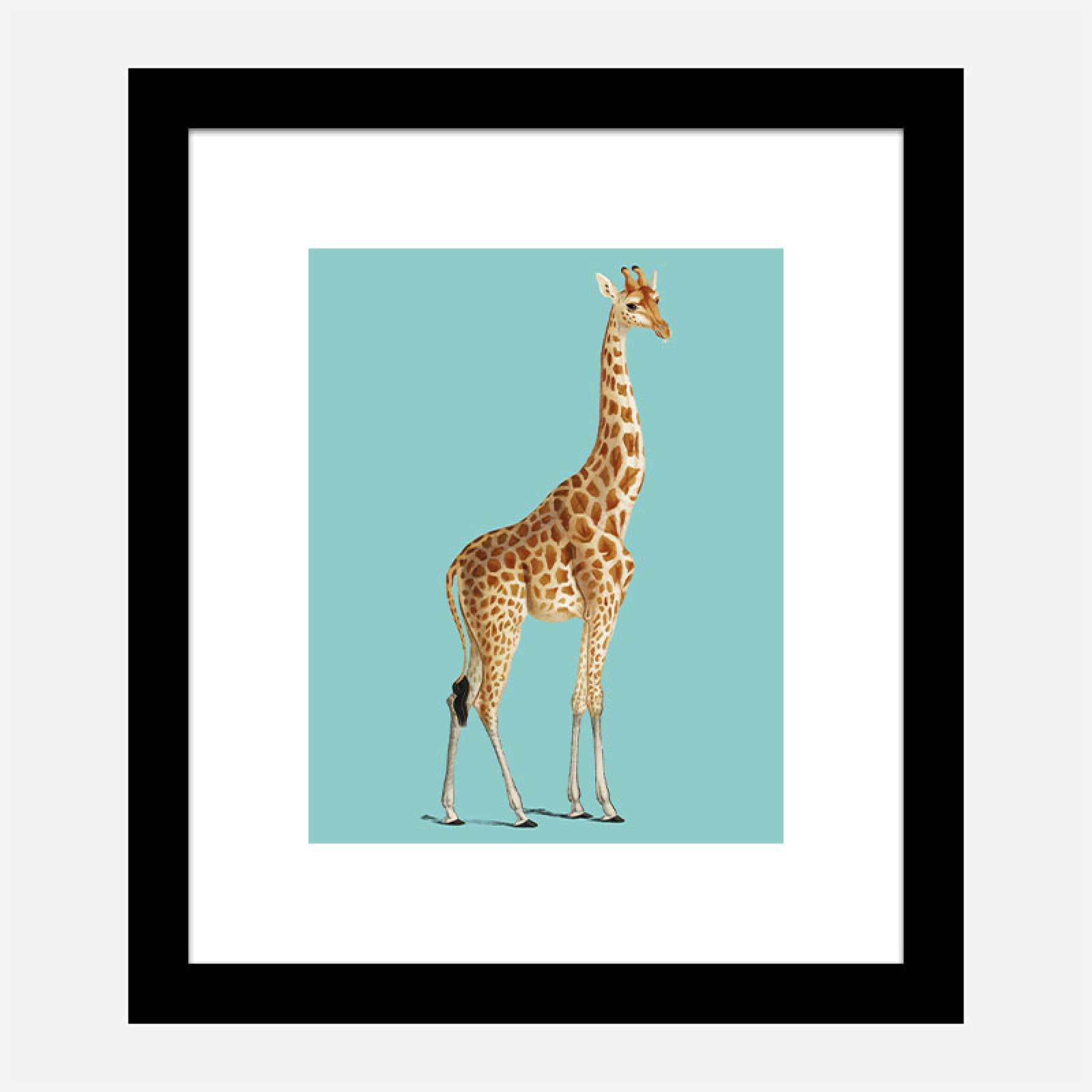 Vintage Giraffe Illustration Blue Art Print