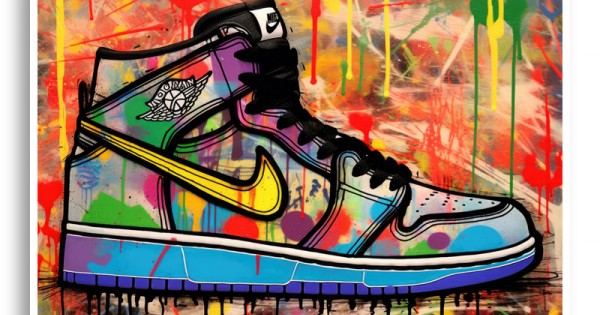 Air Jordon Sneakers Graffiti Style 5 Wall Art