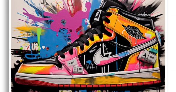 Air Jordon Sneakers Graffiti Style 12 Wall Art